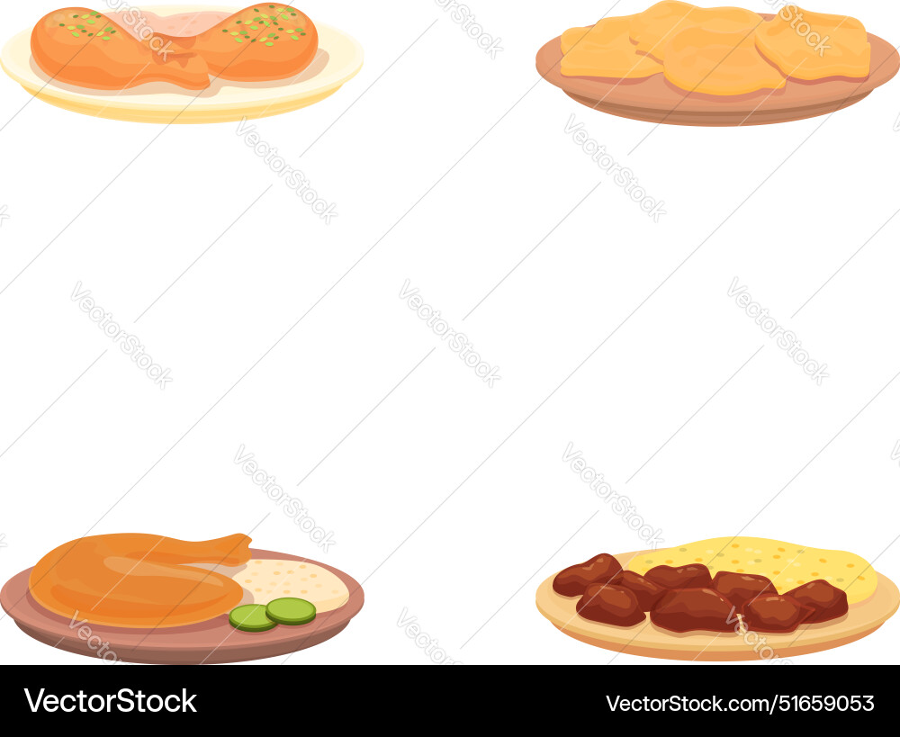Caribbean breakfast icons set cartoon Royalty Free Vector
