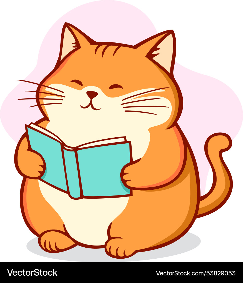 Funny fat cat reading book cartoon Royalty Free Vector Image