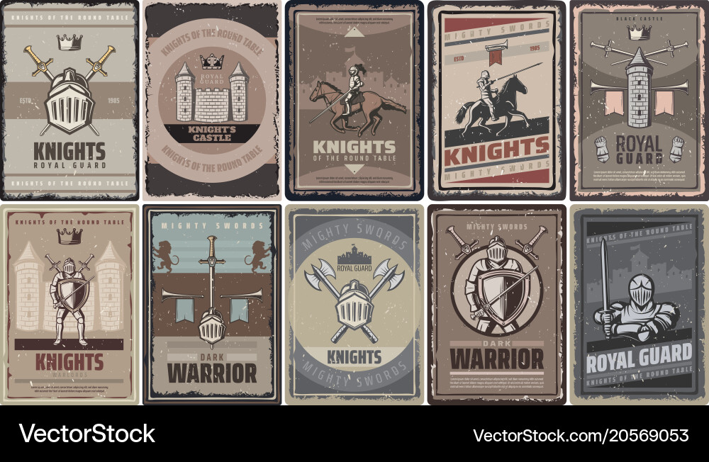 Medieval Knights Posters Collection Royalty Free Vector