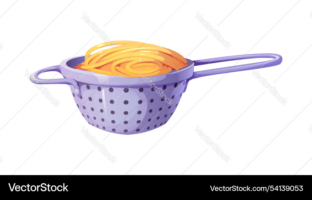 Pasta strainer with spaghetti for cooking process Vector Image