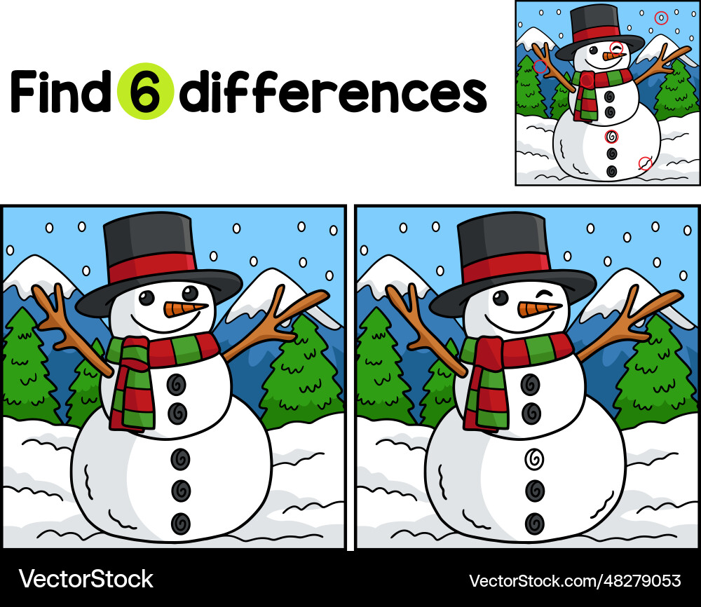 Snowman christmas find the differences Royalty Free Vector