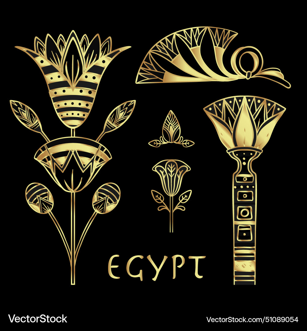 Egyptian floral design element set in gold Vector Image