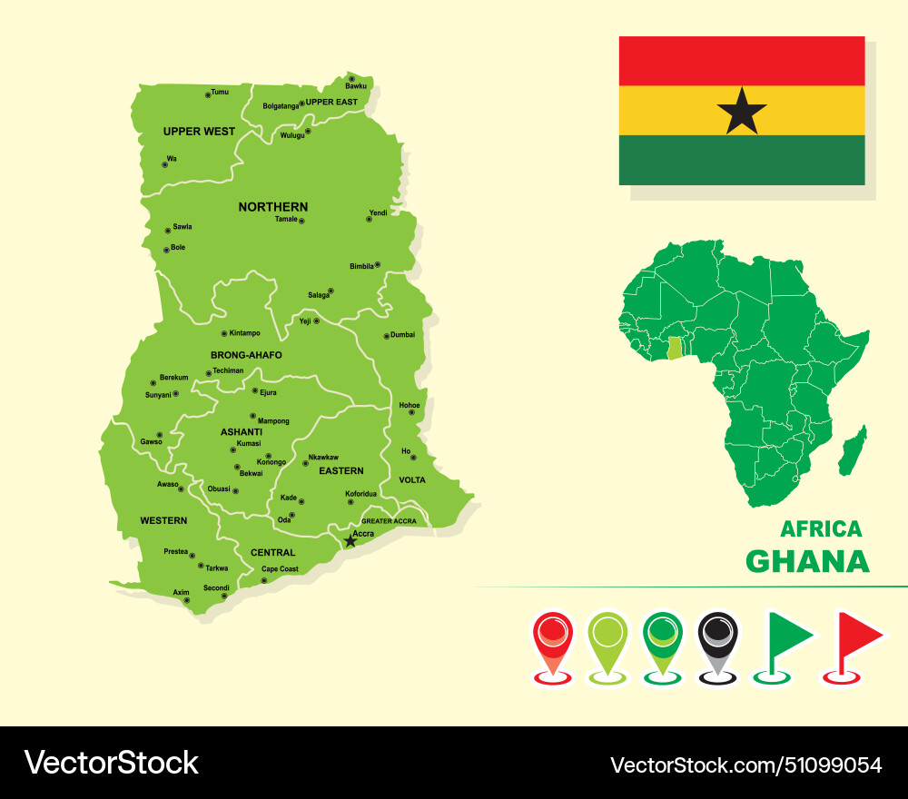 Ghana map Royalty Free Vector Image - VectorStock