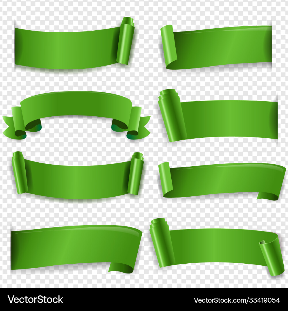Green silk ribbon isolated transparent background Vector Image
