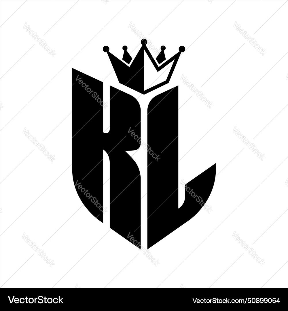 Kl letter monogram with shield shape crown Vector Image