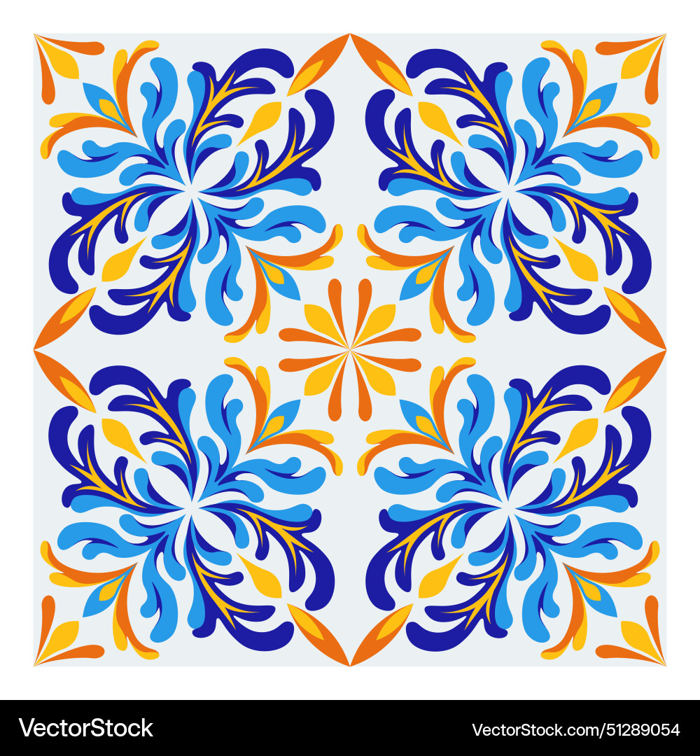 Mediterranean blue and yellow ceramic tile design Vector Image
