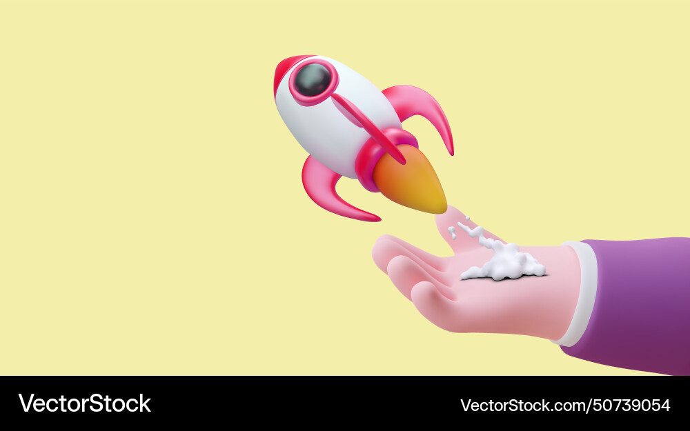 Realistic space rocket launches from human hand Vector Image