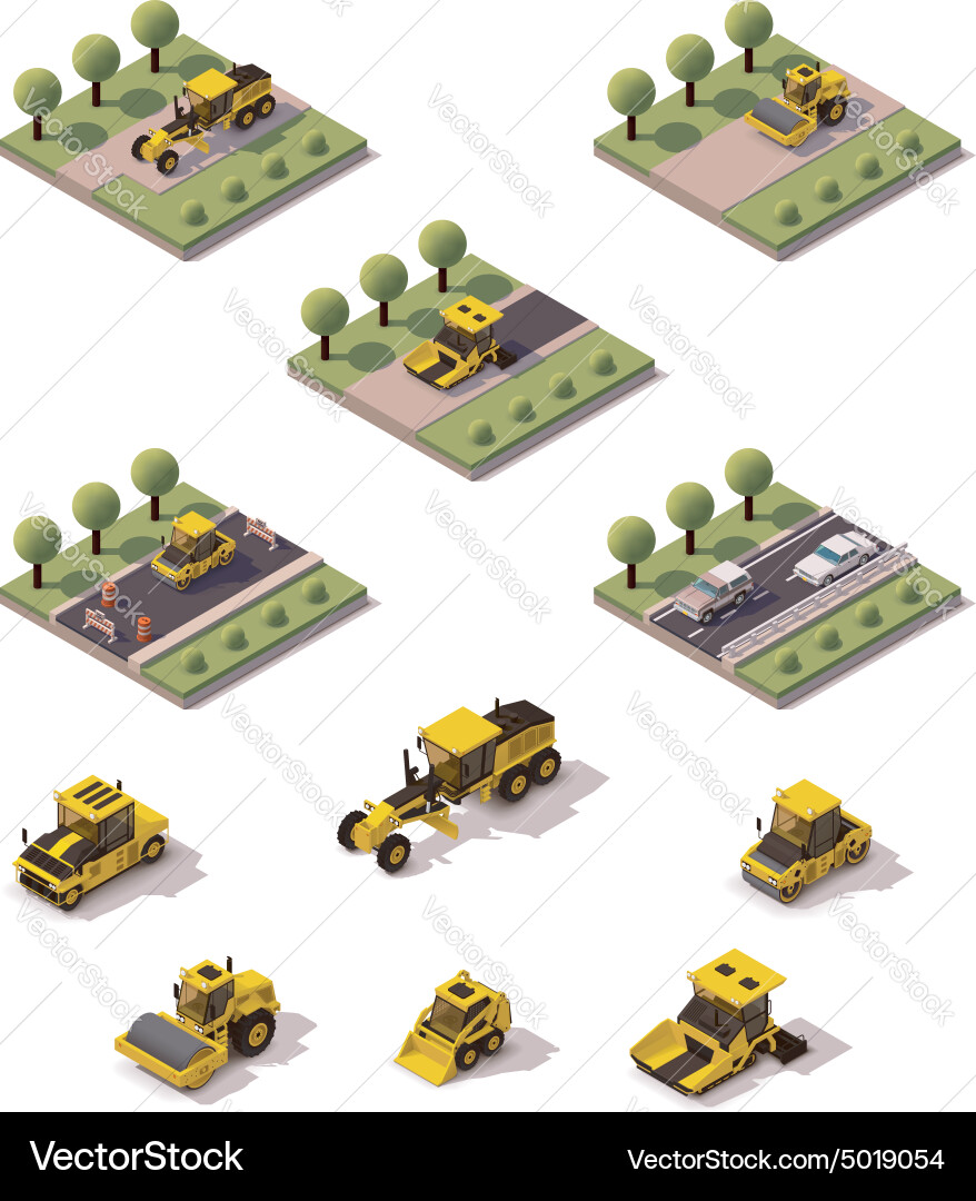Road Paving Technology - Isometric Icons Vector Image