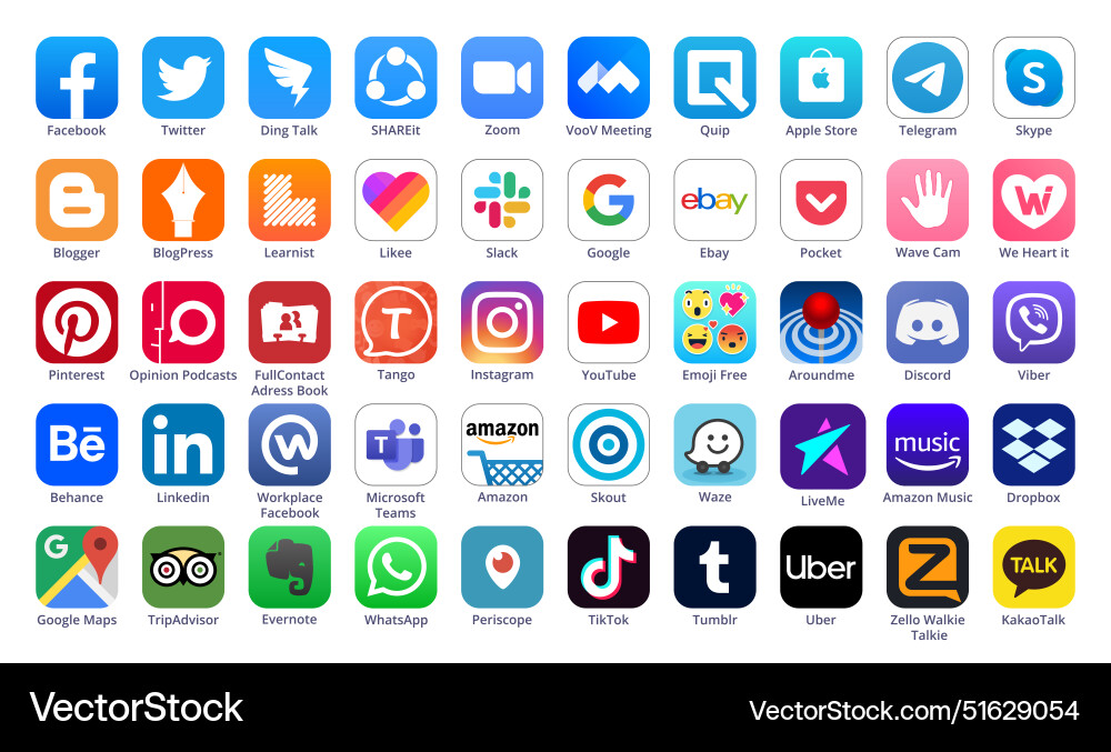 Set of 50 popular ios and social media apps icons Vector Image