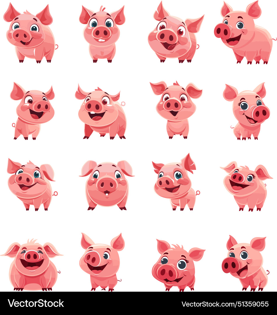 Cartoon piglet avatar set Royalty Free Vector Image