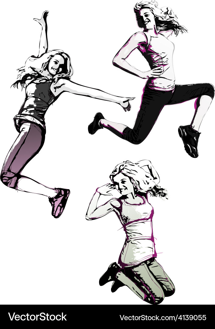 Dynamic Women Jumping Royalty Free Vector Image