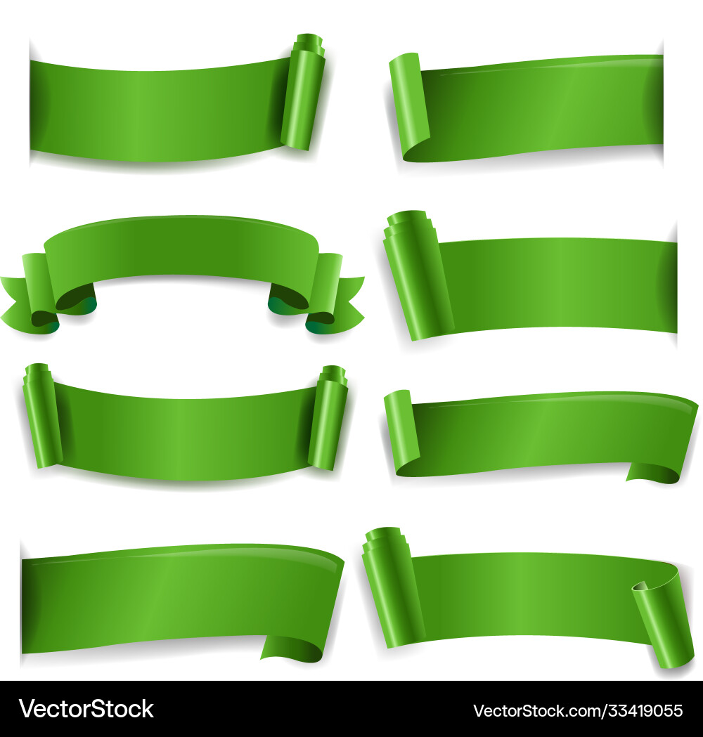 Green silk ribbon isolated white background Vector Image