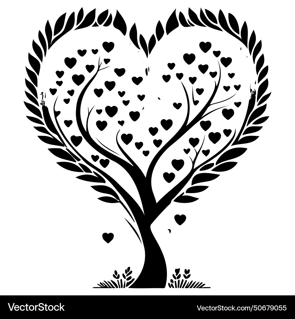 Love heart shaped tree valentine draw Royalty Free Vector