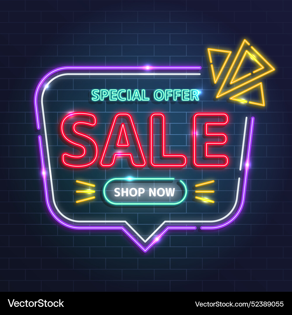 Neon special offer sale sign Royalty Free Vector Image