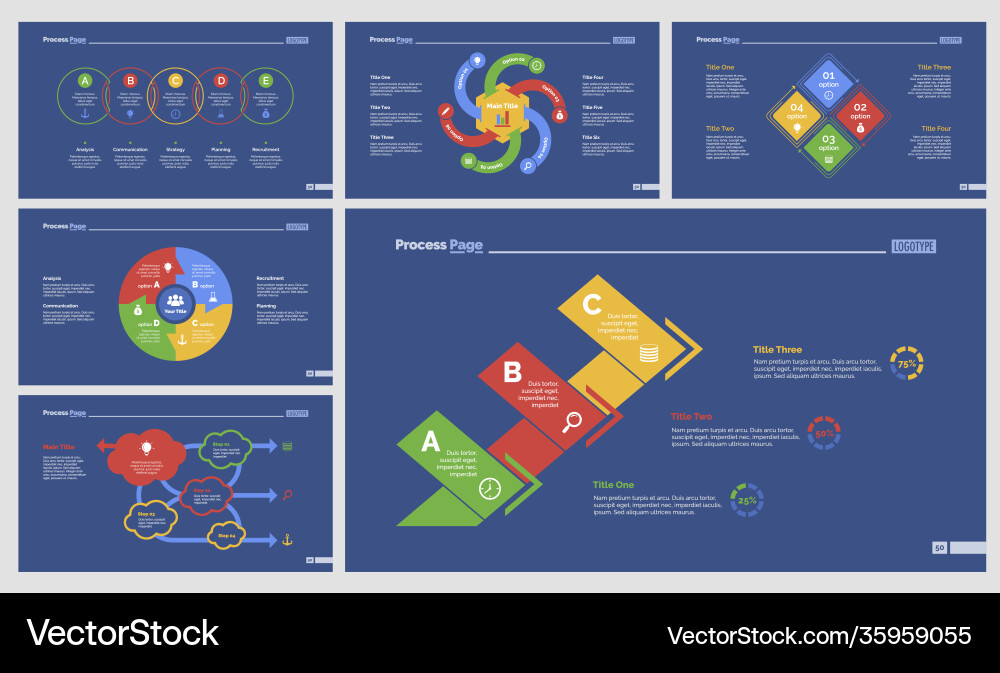 Six production slide templates set Royalty Free Vector Image