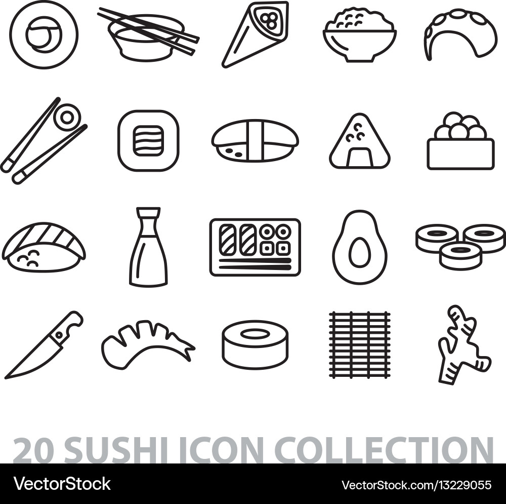 Twenty sushi icon collection Royalty Free Vector Image