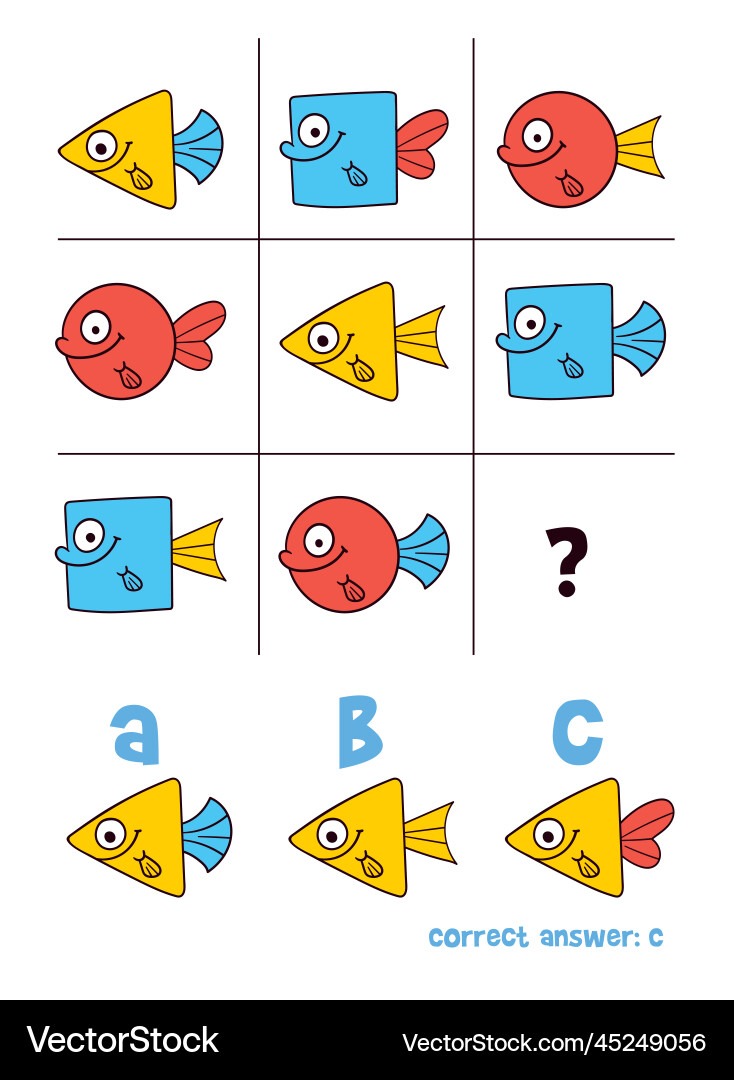 Logical tasks composed of fish iq test choose Vector Image