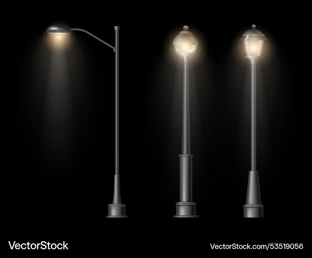 Street lamps realistic light posts Royalty Free Vector Image