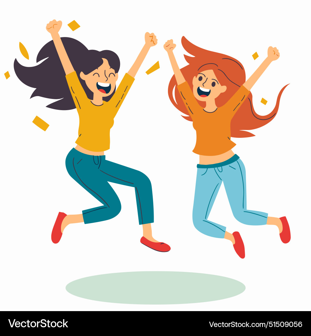 Two women celebrating joyful moment jumping Vector Image