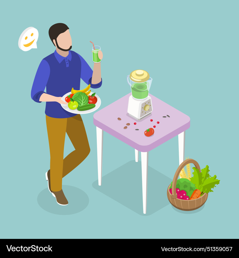3d isometric flat of vegan Royalty Free Vector Image