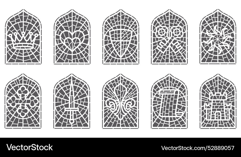 Church glass windows gothic arch frame Royalty Free Vector