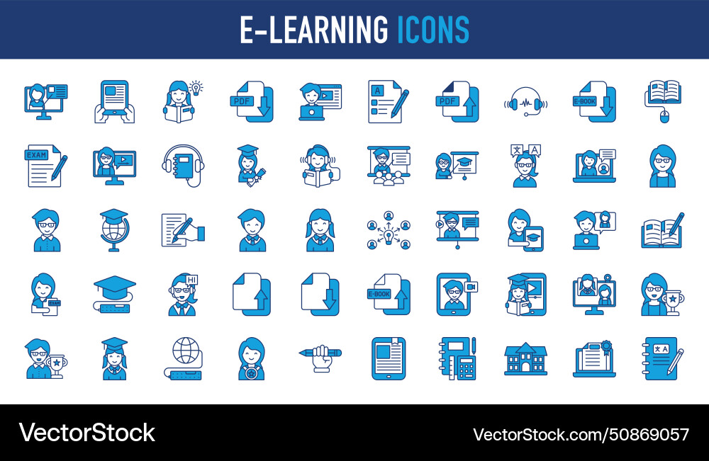 E-learning education icon set Royalty Free Vector Image