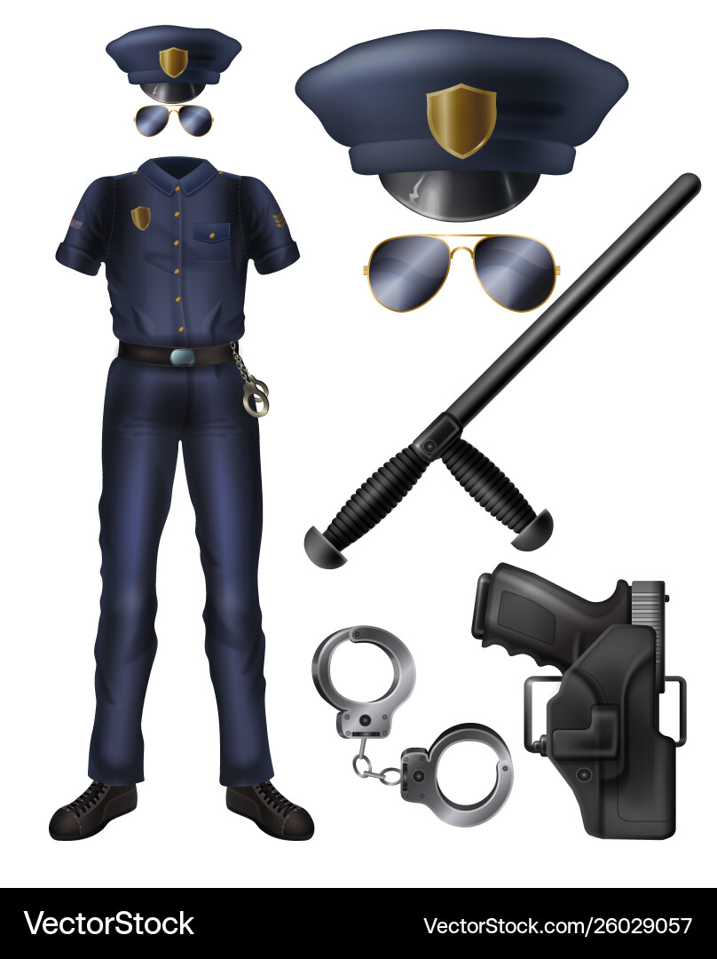 Policeman uniform ammunition cartoon set Vector Image