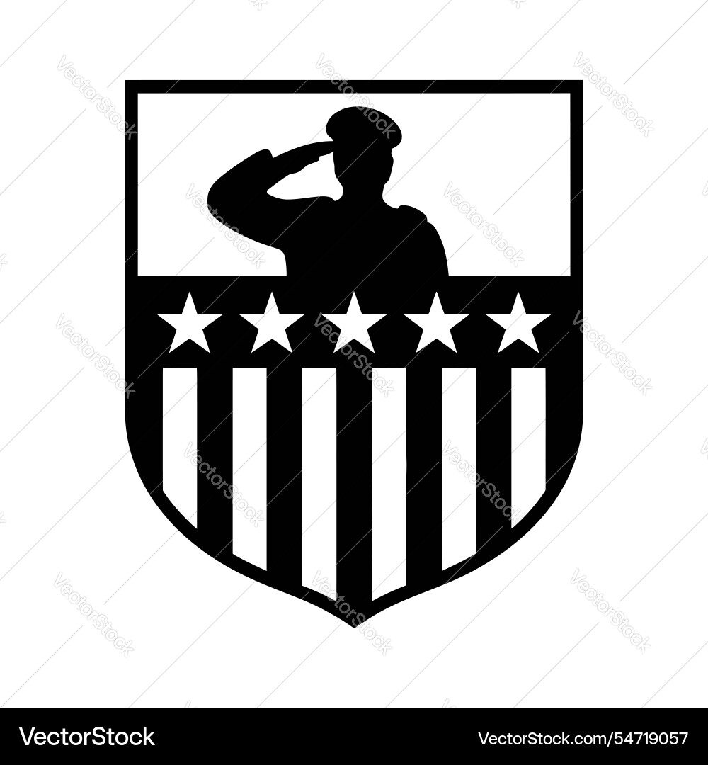Shield emblem with saluting figure and stars Vector Image