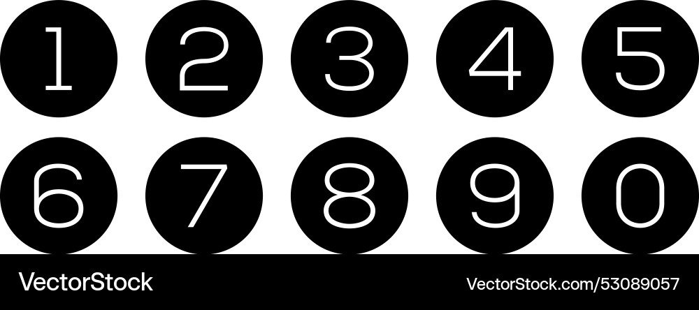 Simple numbers icon with black circle from 0 to 9 Vector Image