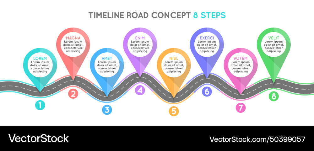 Timeline infographic 8 steps concept Royalty Free Vector