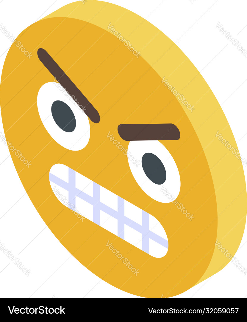 Yellow emoji rage icon isometric style Royalty Free Vector