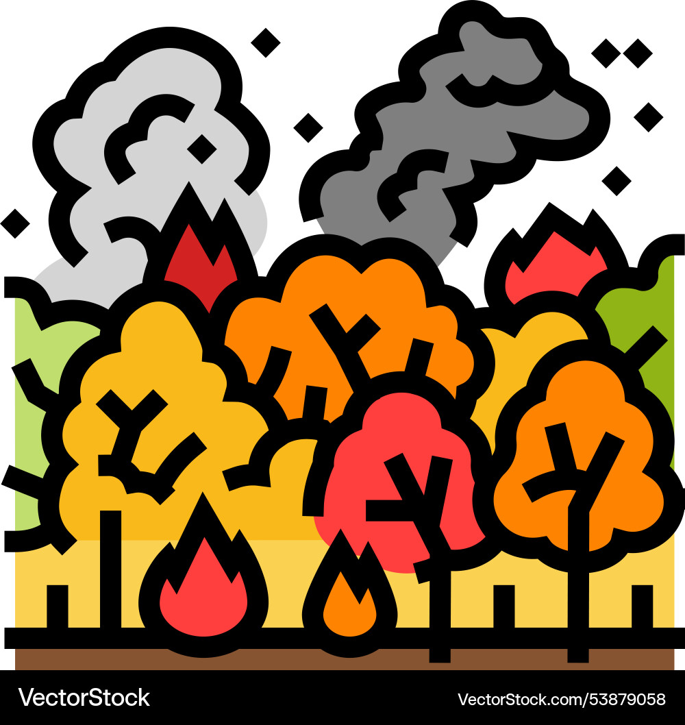Burning forest wildfire disaster color icon Vector Image