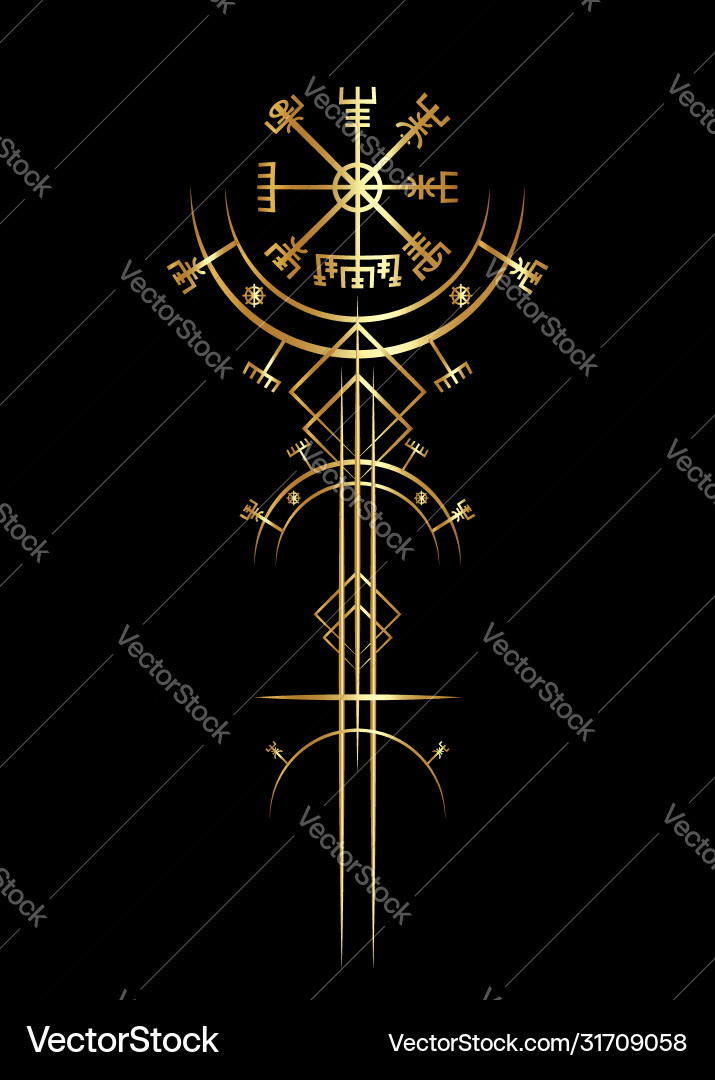 Golden ancient vegvisir magic navigation compass Vector Image