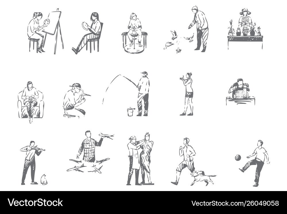 People hobbies activities concept sketch Vector Image