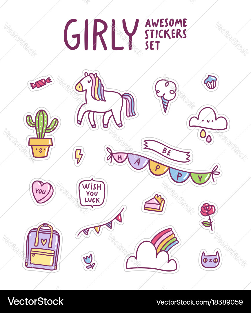 Cute Pastel Sticker Set Royalty Free Vector Image