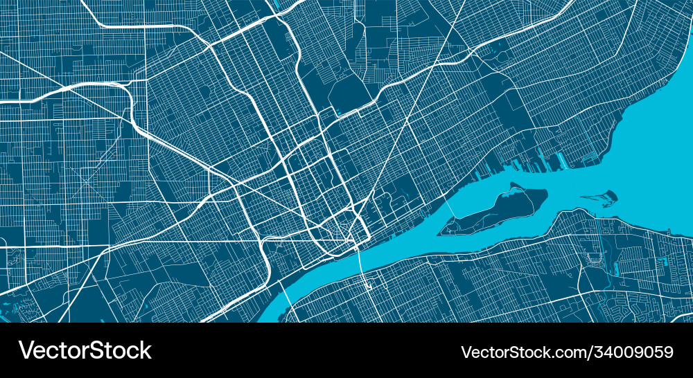 Detailed map detroit city linear print Royalty Free Vector