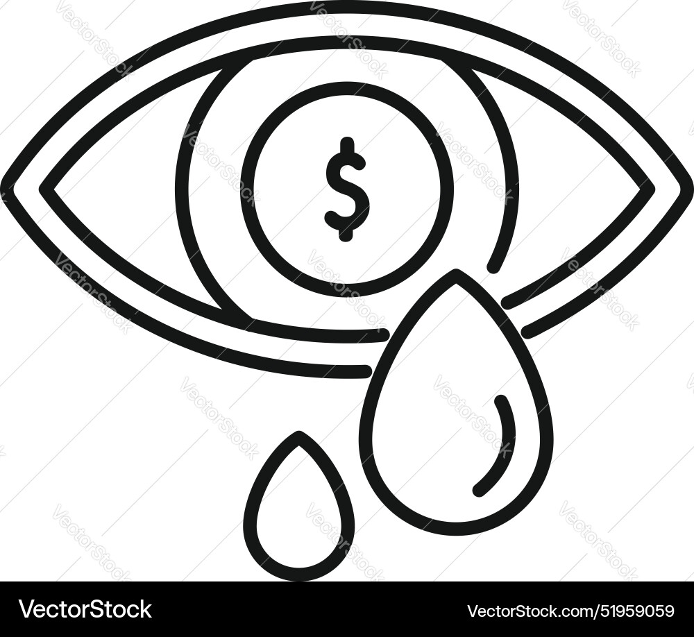 Human eye crying dollar coins showing financial Vector Image