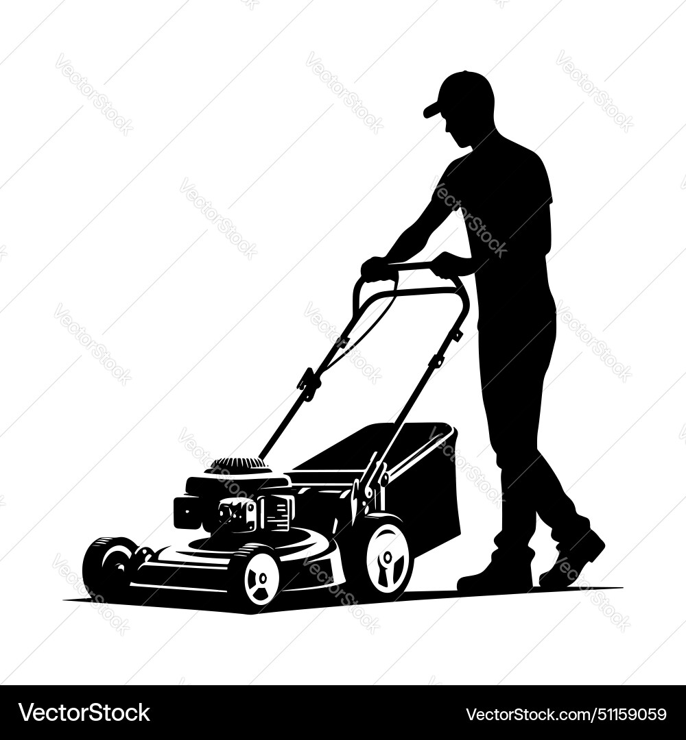 Man using lawn mower silhouette Royalty Free Vector Image