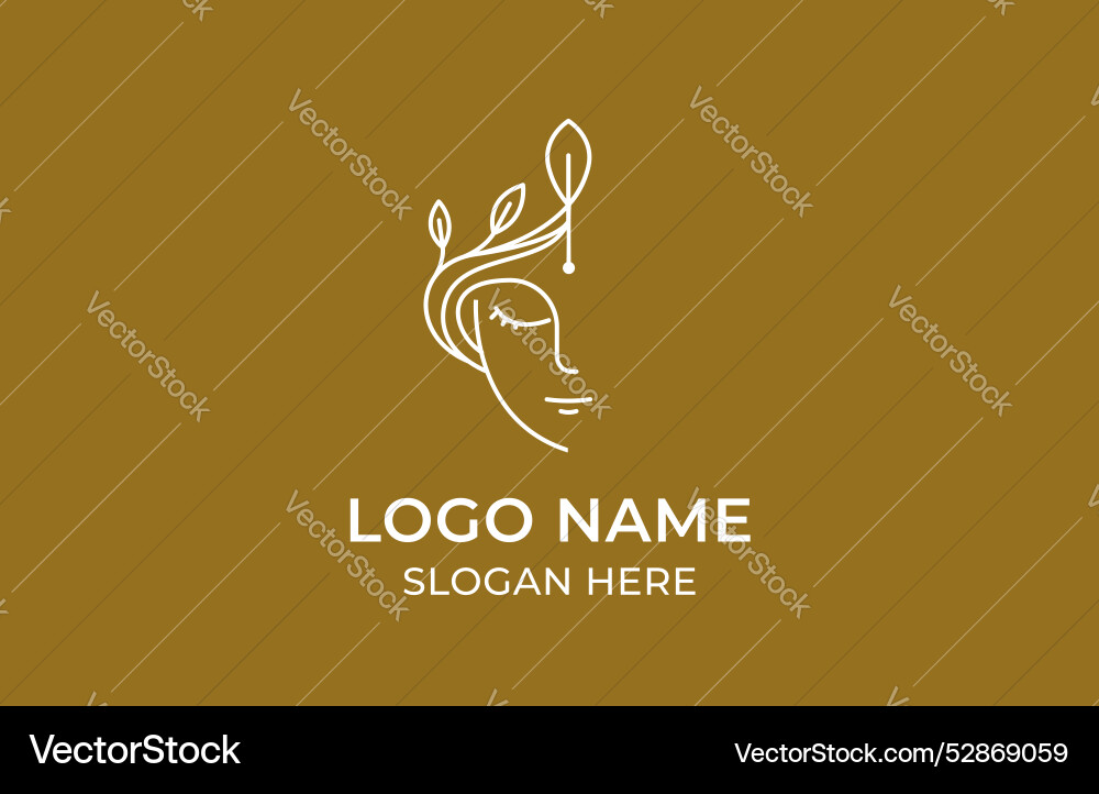 Minimalist line logo women half face with leaf Vector Image