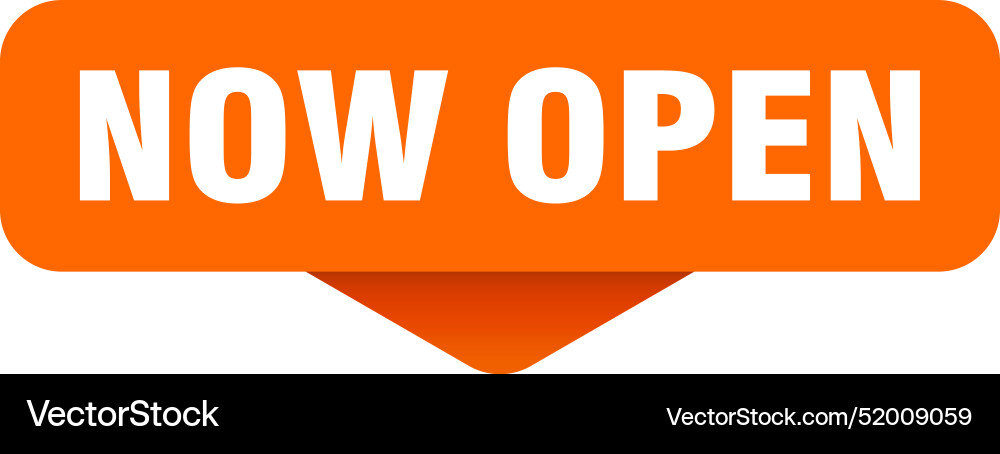 Now open sticker sign on transparent Royalty Free Vector