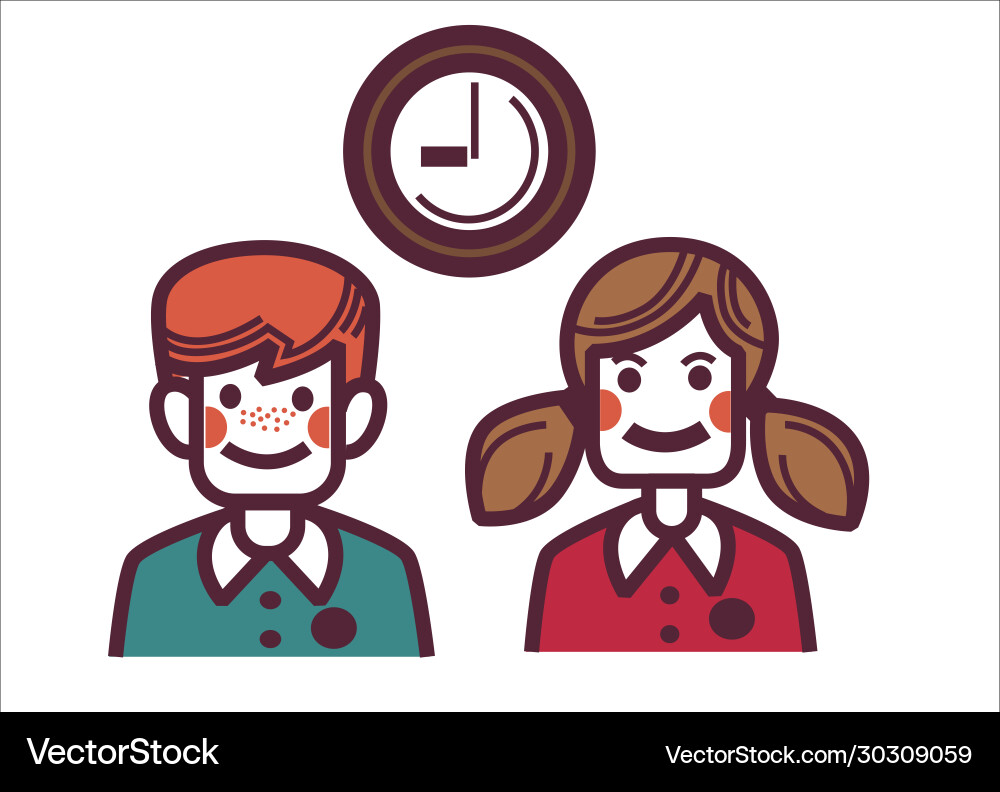 School children in uniform and clock showing time Vector Image
