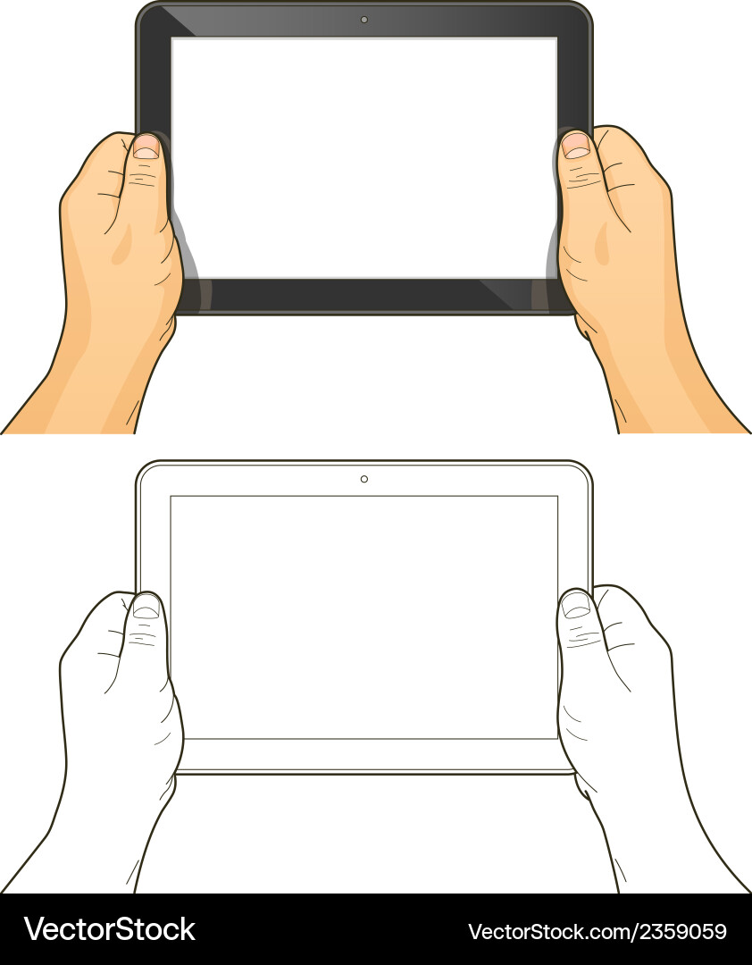 Tablet pc in hands Royalty Free Vector Image - VectorStock