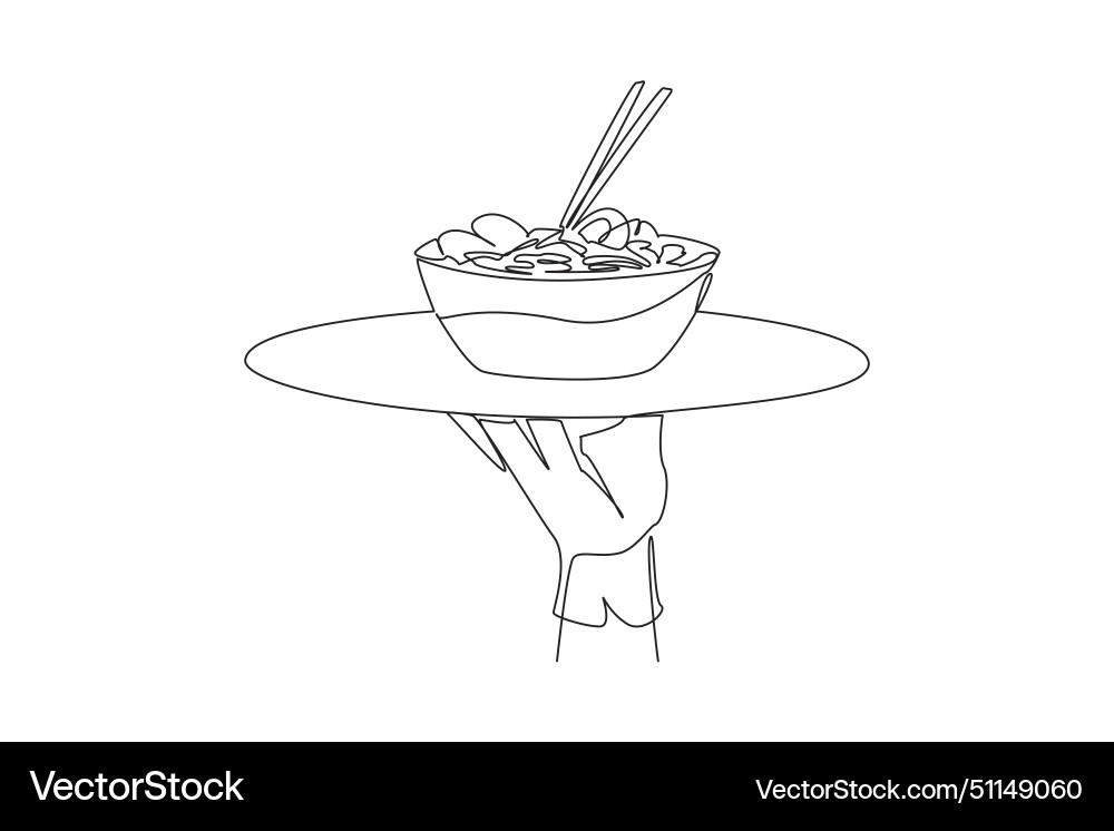 Continuous one line drawing waiter holding food Vector Image