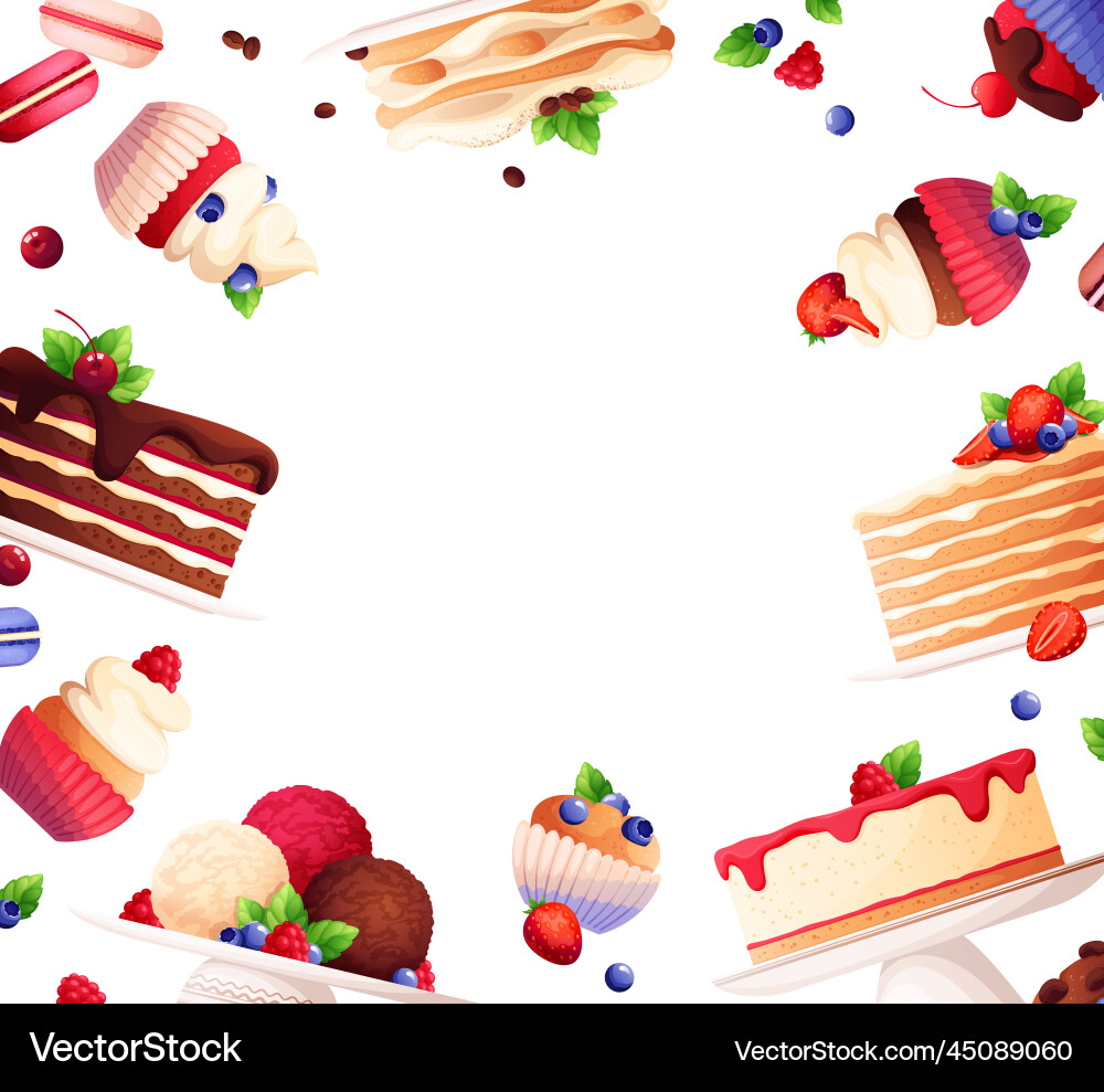 Flat desserts frame Royalty Free Vector Image - VectorStock