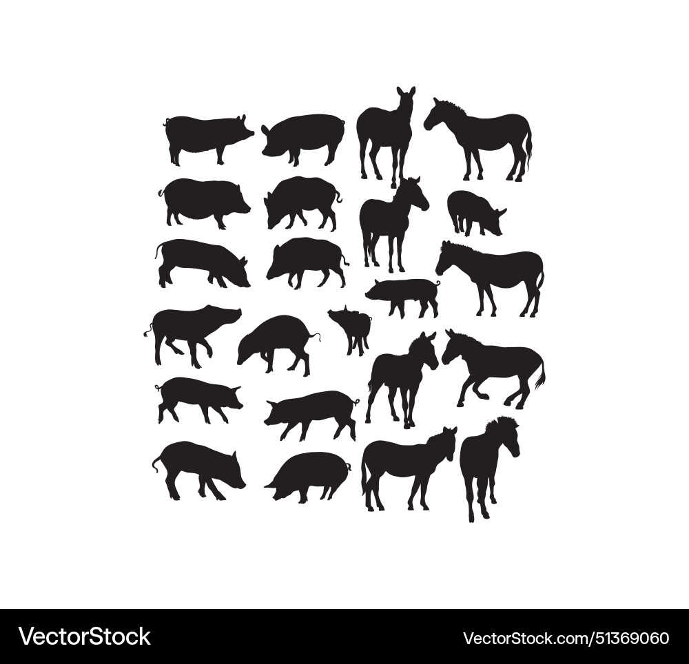 Pig and zebra silhouettes Royalty Free Vector Image