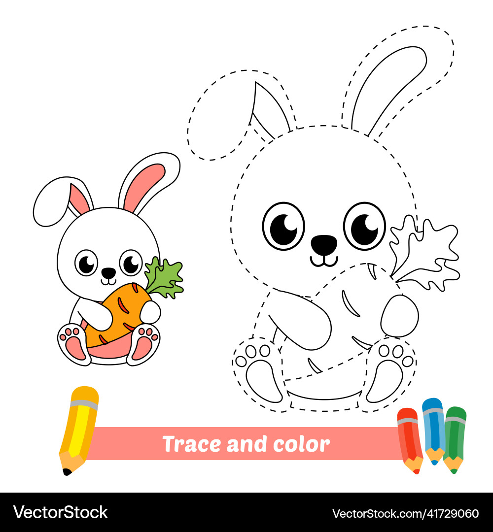 Trace and color for kids rabbit Royalty Free Vector Image