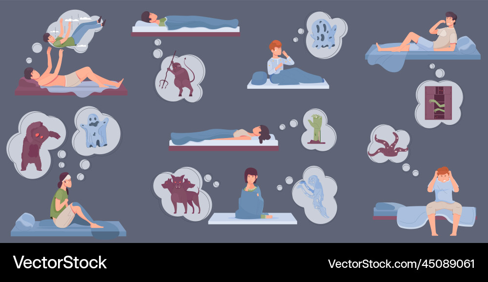 Nightmares flat set Royalty Free Vector Image - VectorStock