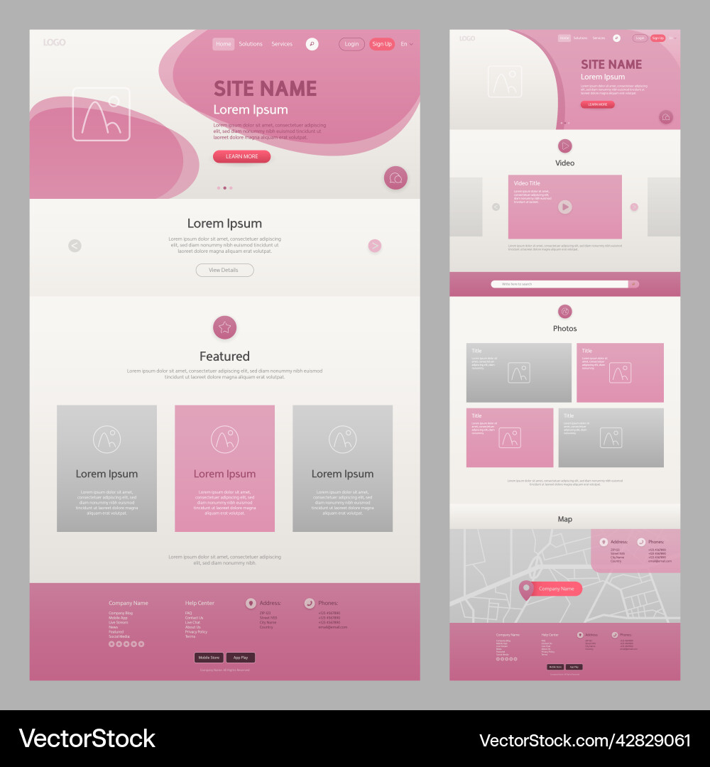 Pink Website Template - Modern Layout Royalty Free Vector