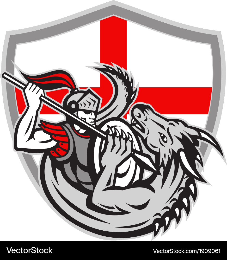 St George Battles Dragon - England Shield Vector Image