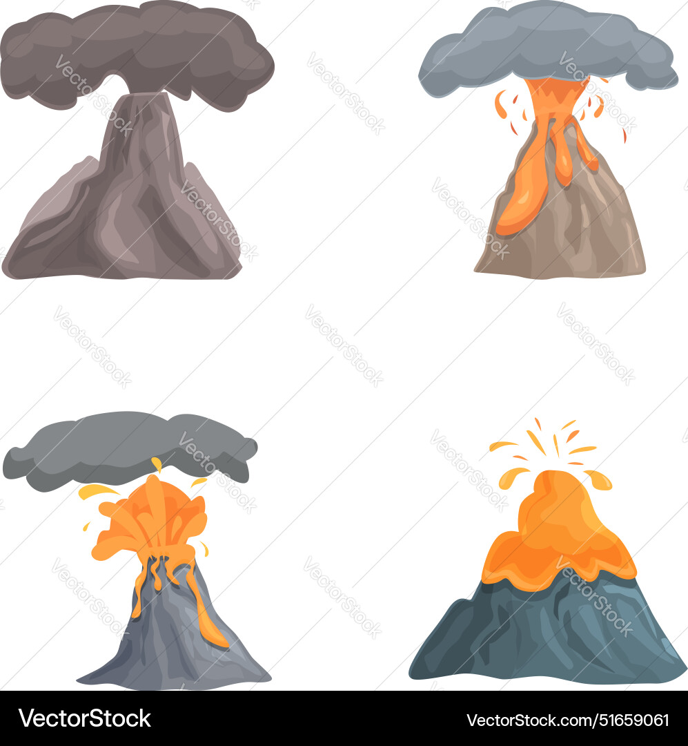 Volcanic activity icons set cartoon vulcan Vector Image